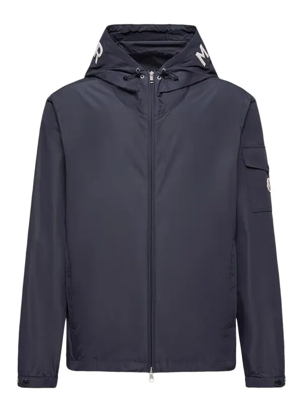 Moncler Soft Lined Jacket With Adjustable Hood And Embroidered Logo - Blue