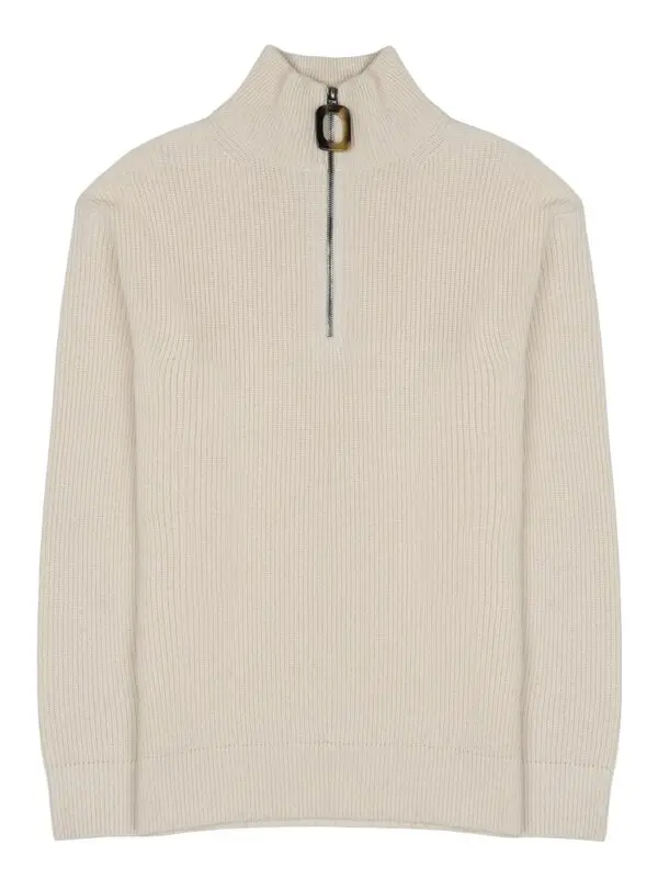 JW Anderson Wool Cotton Blend Ribbed Zip-up Sweater - Beige
