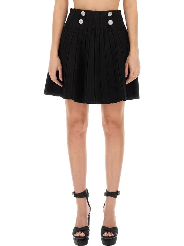 Balmain Ribbed Knit Skater Skirt - Black