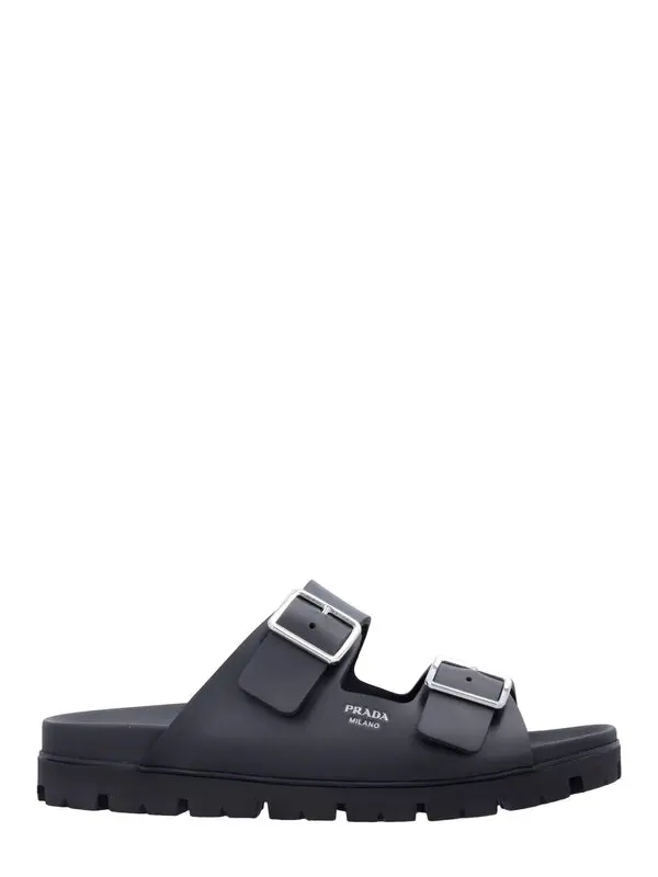 Prada Double Buckle Lug Sole Slide Sandals - Nero