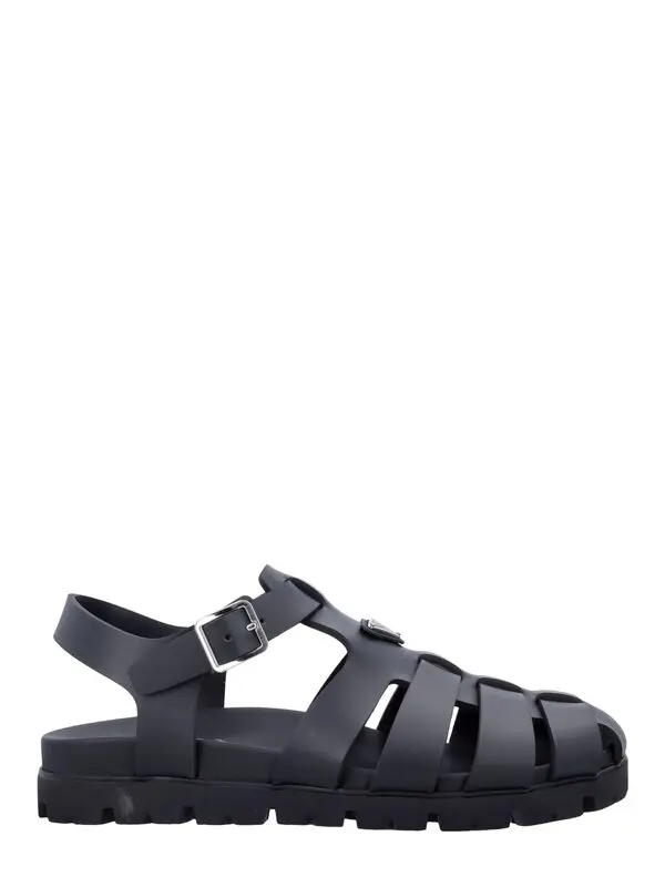 Prada Rubber Fisherman Sandals With Enameled Triangle Logo - Black