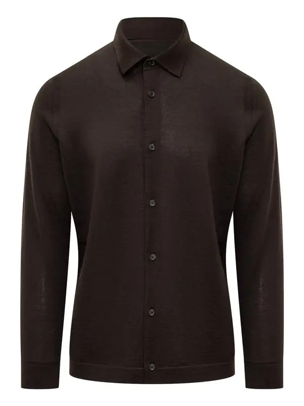Zegna Luxury Wool Cashmere Blend Knit Shirt - Nero