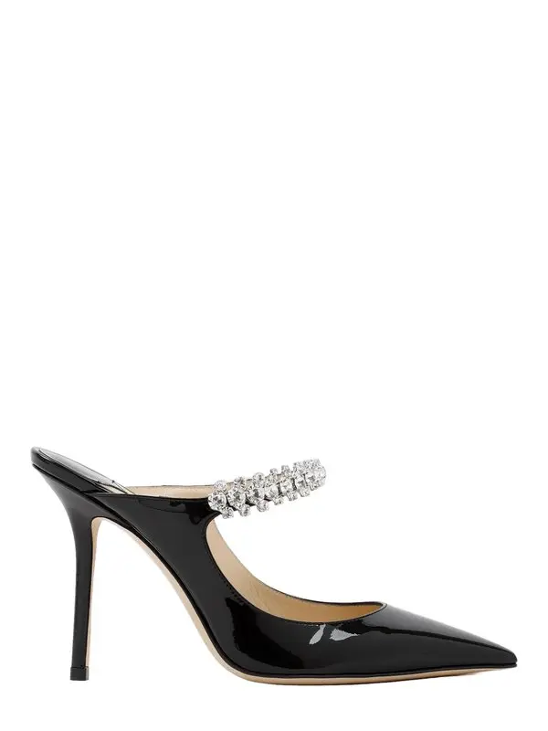 JIMMY CHOO Bing 100 Patent Leather Mules With Crystal Embellishment - Black