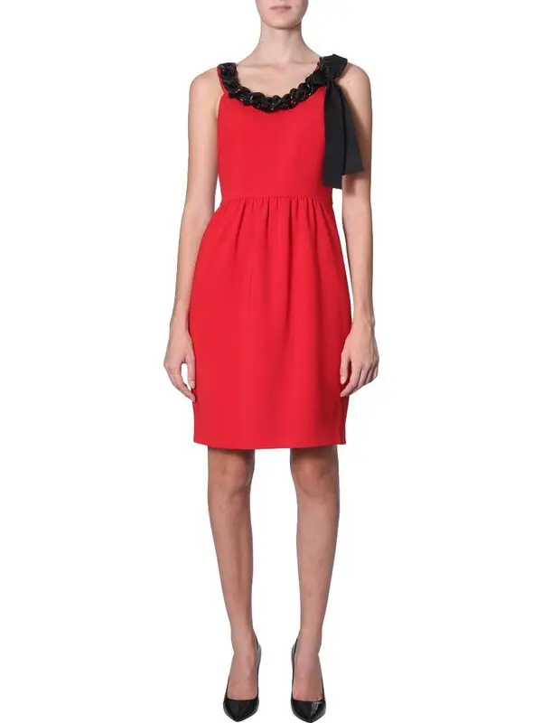 Moschino Embellished Neckline Sheath Dress - Red