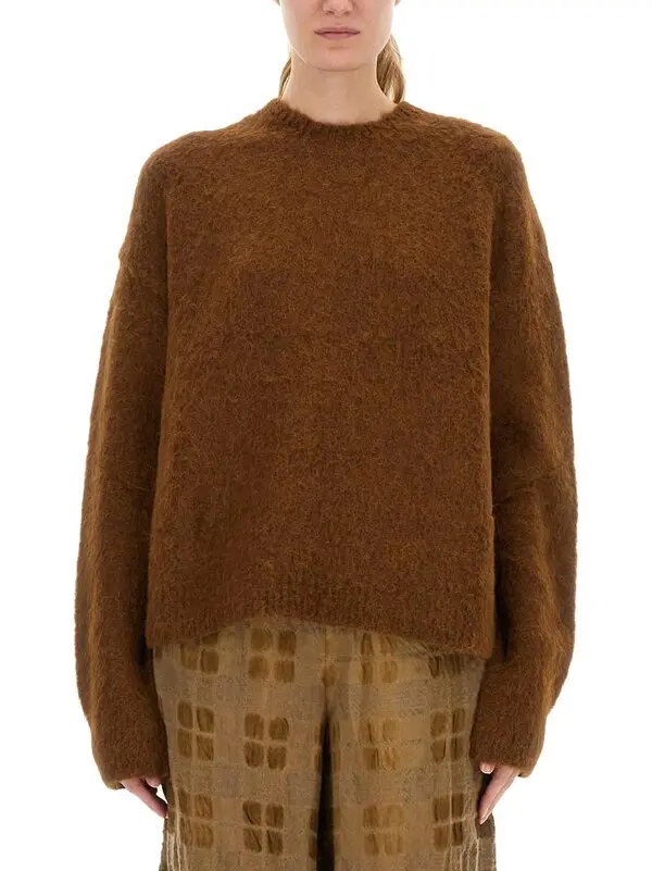UMA WANG Fluffy Crew-neck Sweater - Brown