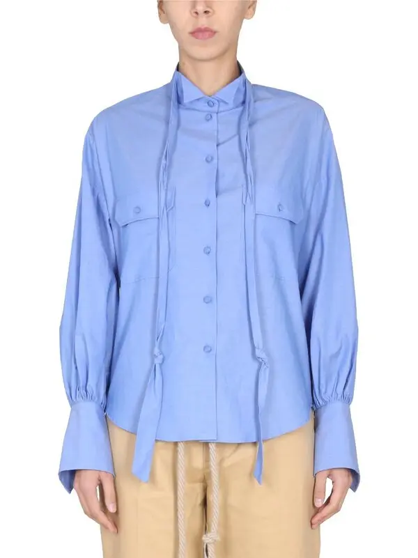 MAISON JEJIA Cotton Poplin Shirt With Tie Detail - Azure