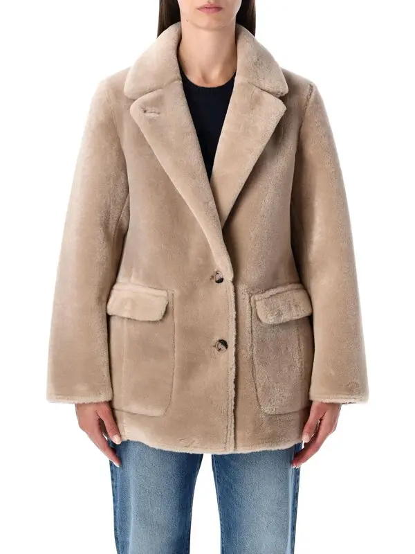 URBANCODE Reversible Faux Fur Coat With Notched Lapels - Beige