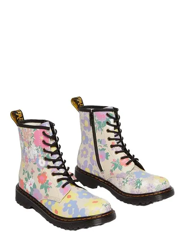 Dr. Martens Mini Floral Mash Up Leather Lace Up Boots - Multicolour