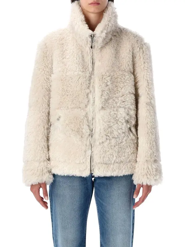 URBANCODE Reversible Faux Fur Jacket With High Collar - Chalk