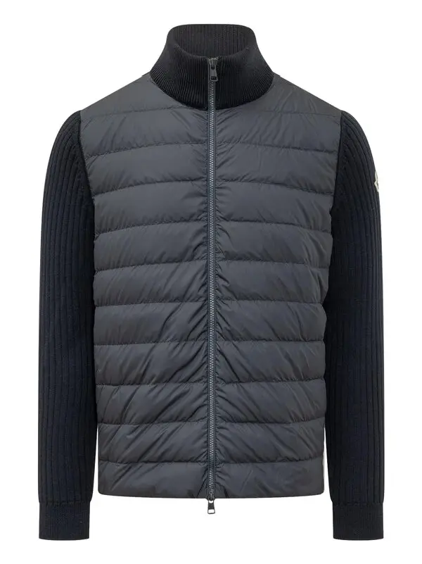 Moncler Quilted Knit Cardigan With High Neck - Blu