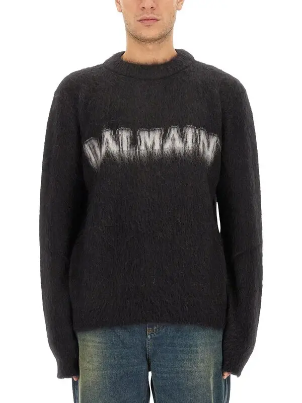 Balmain Logo-print Brushed-finish Jumper - Black