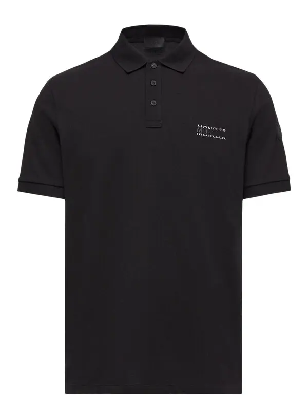 Moncler Short Sleeve Cotton Pique Polo With Woven Trim - Black