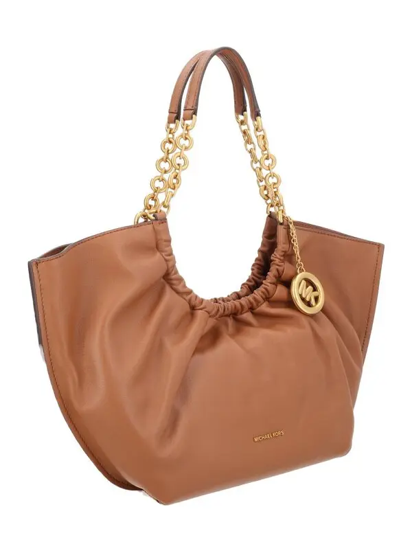 Michael Kors Large Ruched Chain Shoulder Tote - Buff