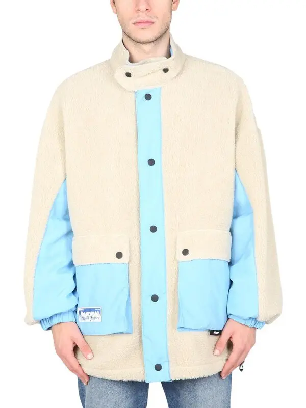 MSGM Reversible Sherpa Jacket With Logo Patch - Multicolour