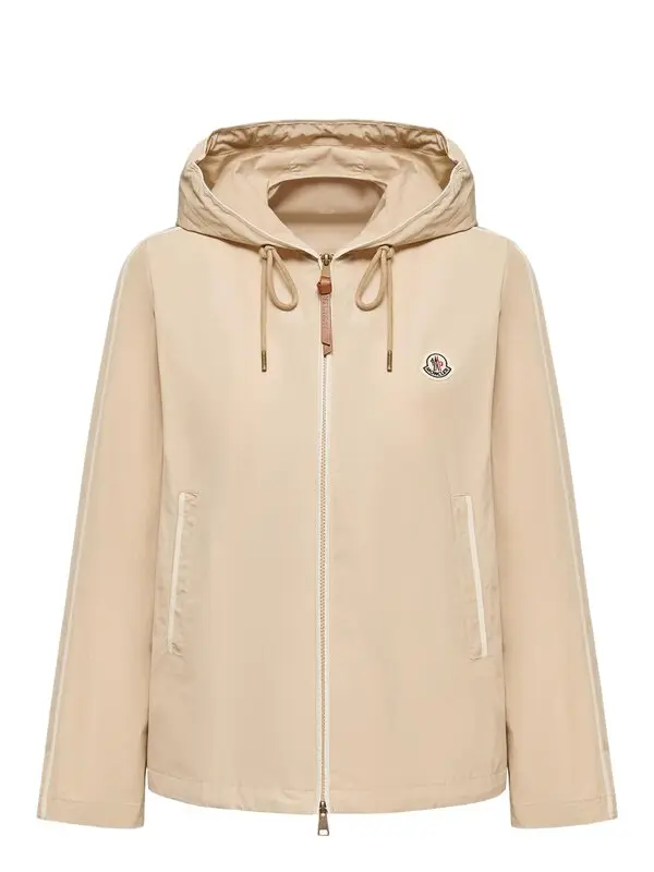 Moncler Hooded Jacket With Zip Closure - Beige