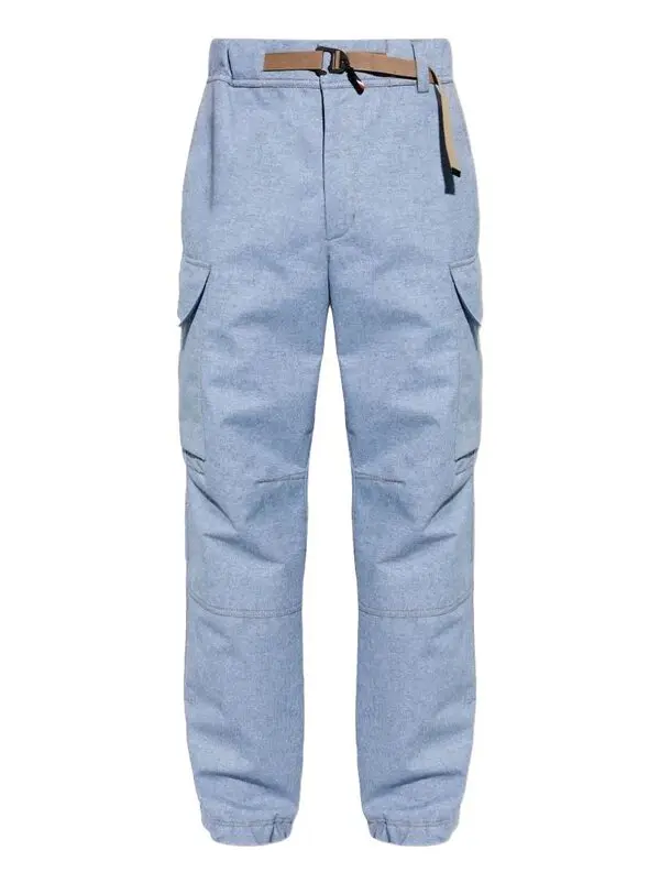 Moncler Medium Blue Cotton Cargo Trousers With Belt Detail - Mediumblue