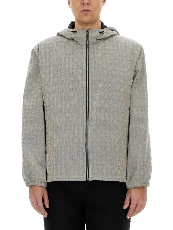 Givenchy Monogram Jacquard Zip-up Hooded Windbreaker - Grey