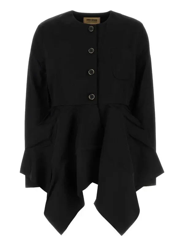 UMA WANG Viscose Blend Jacket With Draped Hem - Black