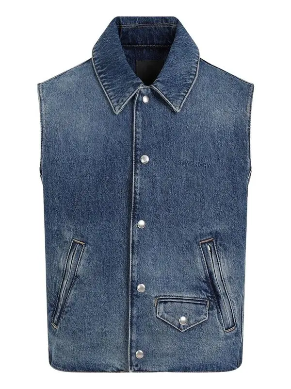 Givenchy Sleeveless Vest With Embroidered Logo - Denim