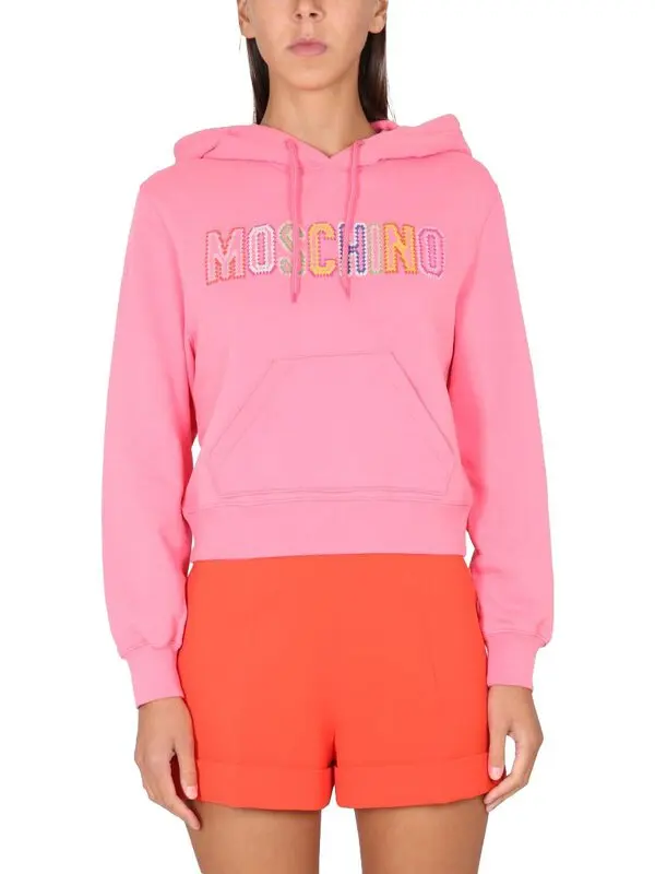 Moschino Organic Cotton Crochet Logo Sweatshirt - Pink