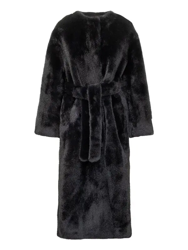 VALENTINI 1972 Fur Belted Long Jacket - Navy