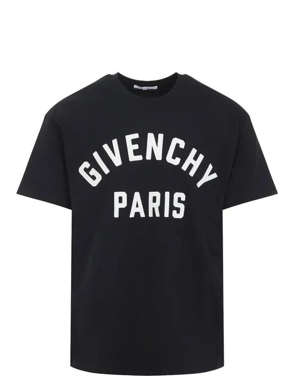 Givenchy T-shirt In Cotton With Paris Embroidery - Black