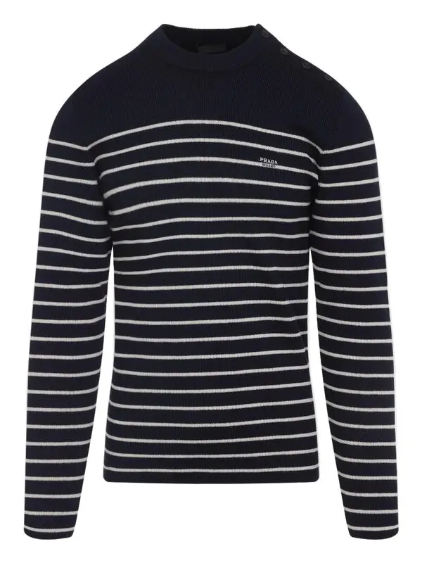 Prada Striped Crew Neck Sweater - Blue