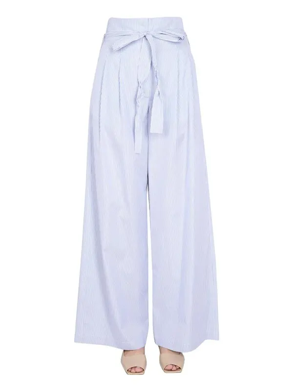 MAISON JEJIA Stripe Print Tie-waist Palazzo Pants - Azure