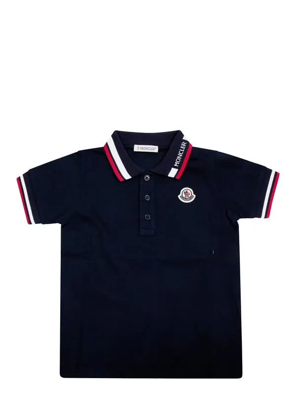 Moncler Short Sleeve Polo Shirt With Striped Collar - Blu