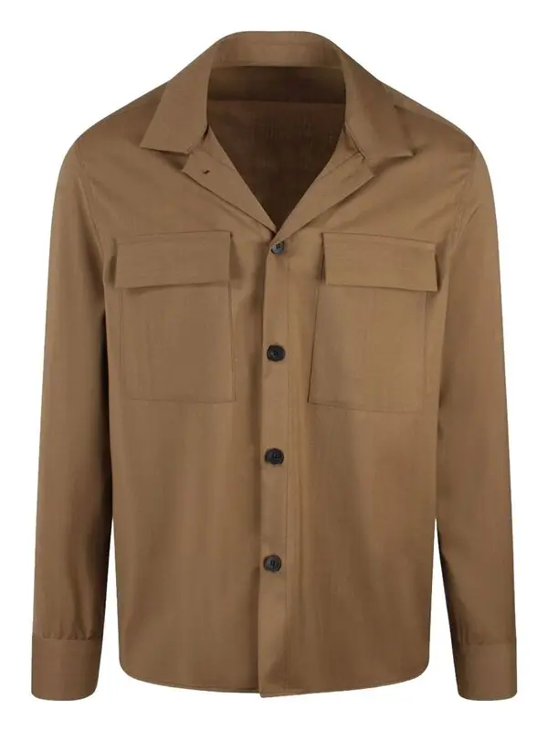LOW BRAND Wool Button-up Shirt - Brown