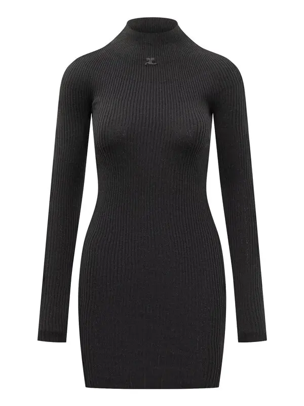 COURREGES Ribbed High Neck Mini Dress - Black