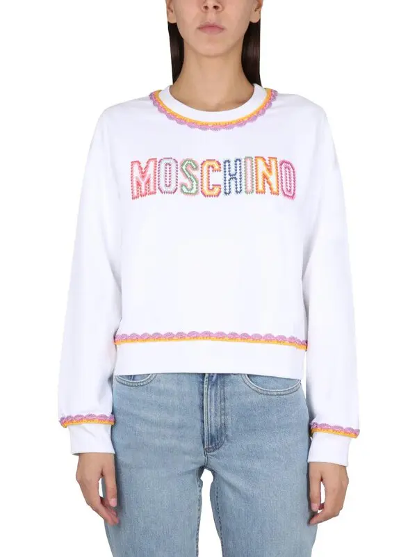Moschino Crewneck Sweatshirt With Embroidered Necklace Detail - White