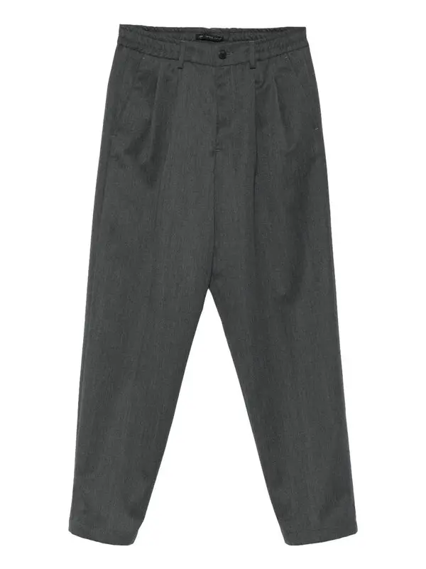 LOW BRAND Virgin Wool Double Pleated Trousers With Elasticated Waistband - Grey