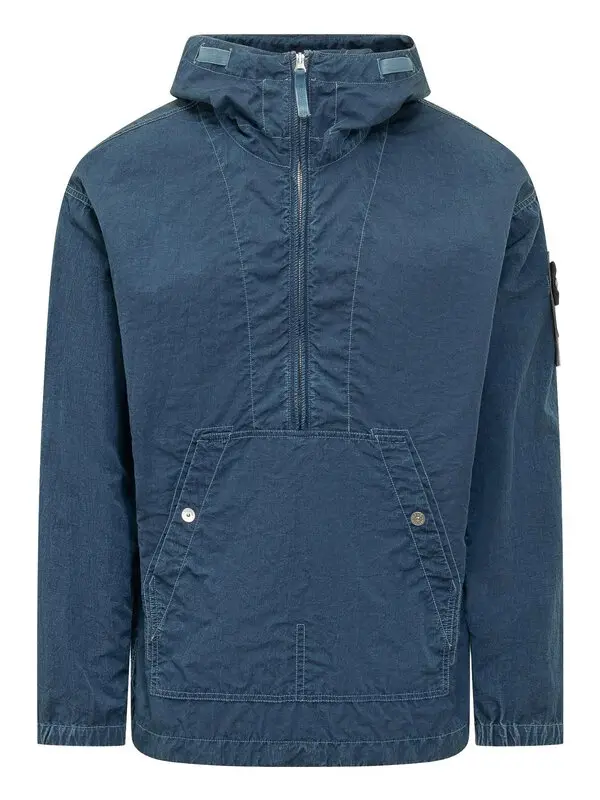 Stone Island Zip-up Hooded Jacket With Kangaroo Pocket - Indigo