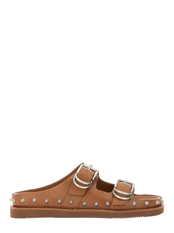 Ash Leather Urus Sandal With Buckle And Stud Detailing - Buff