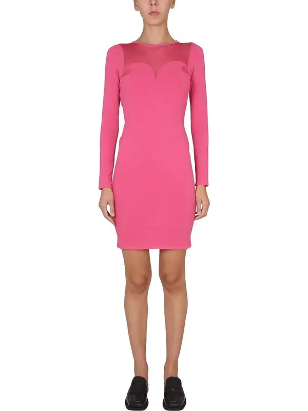 Moschino Slim Fit Viscose Knit Dress With Sheer Detail - Fuchsia