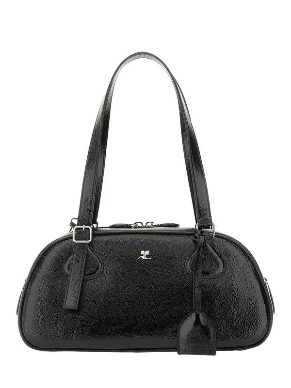 COURREGES Courrèges Medium Leather Shoulder Bag - Black