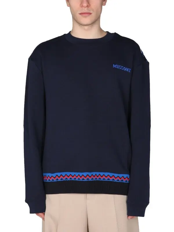 Missoni Crewneck Sweatshirt With Embroidered Logo - Blue