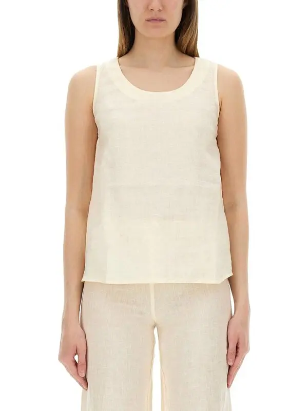 120% Lino Essential Linen Top - Beige