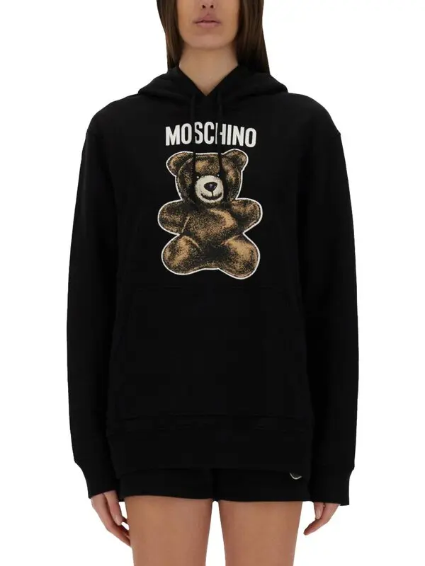 Moschino Cotton Teddy Bear Graphic Hoodie - Black