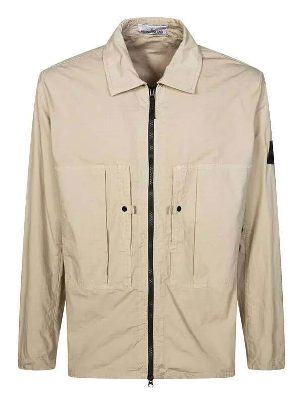 Stone Island Mercerized Organic Cotton Ripstop Overshirt - Beige