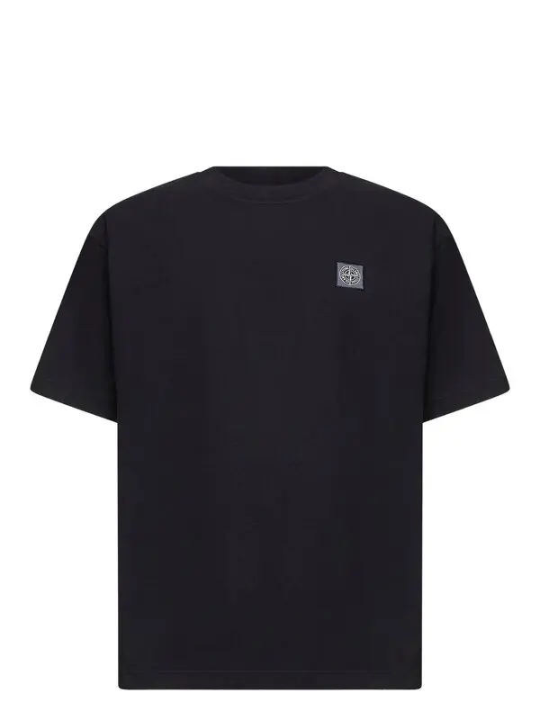 Stone Island Ribbed Neckline T-shirt With Logo Patch Size - Nero