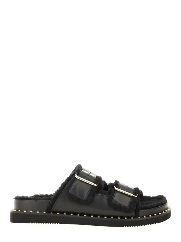 Ash Utah Bis Sandals With Buckle And Shearling Trim - Black