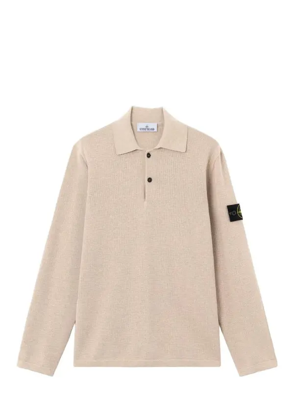 Stone Island Ribbed Collar Polo With Two-button Fastening Size - Beige