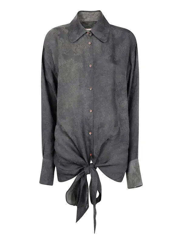 UMA WANG Embossed Jacquard Tie-front Shirt - Green
