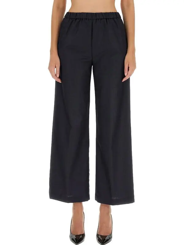 Aspesi Wide Leg Virgin Wool-cashmere Blend Flannel Pants - Blue