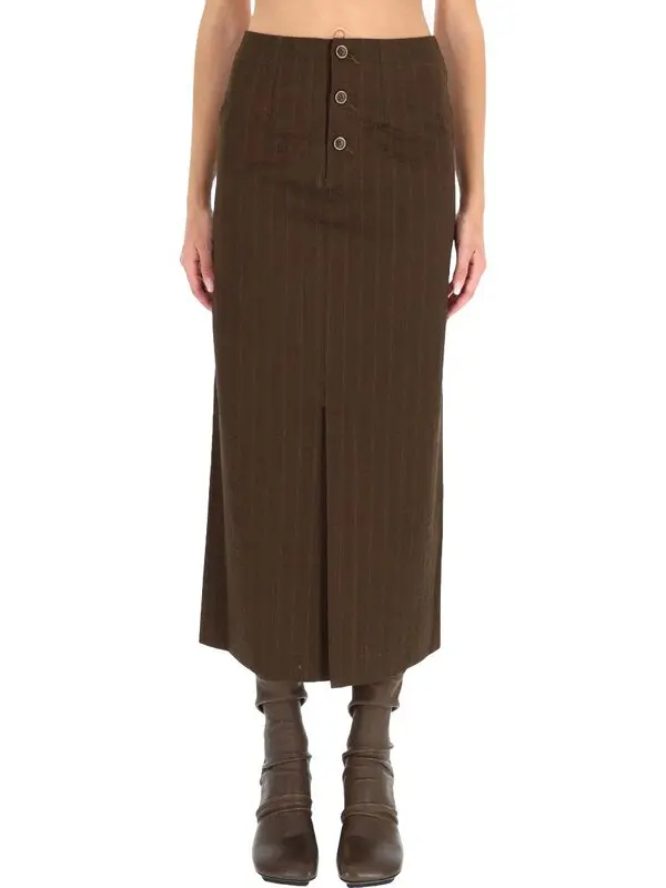 UMA WANG Pinstriped Button Detailed Midi Skirt - Brown