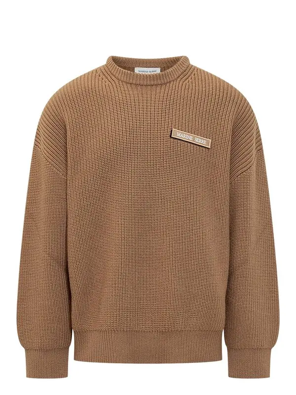 MARINE SERRE Logo Emblem Knit Sweater - Camel