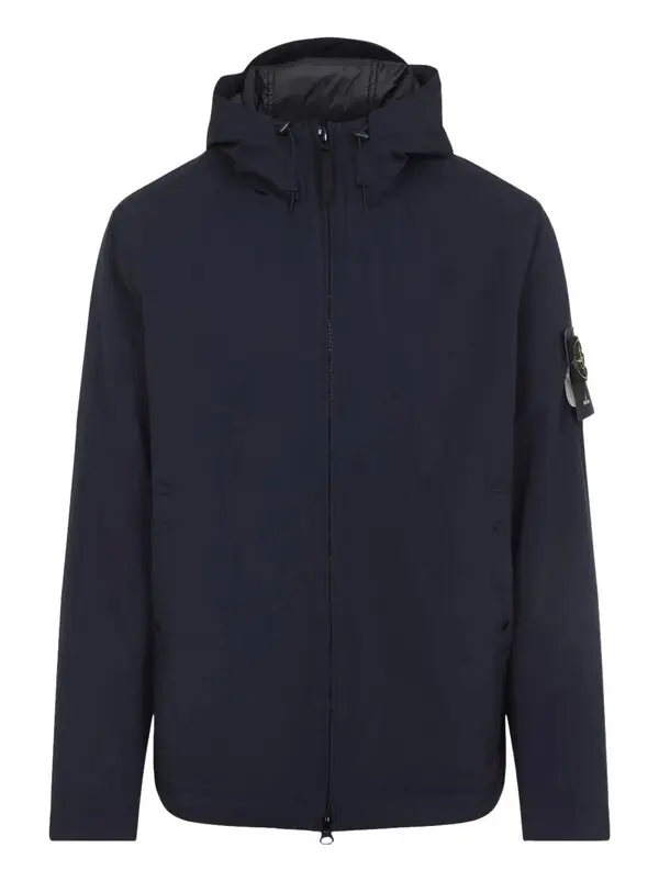 Stone Island Hooded Jacket With Zip Closure - Navyblue