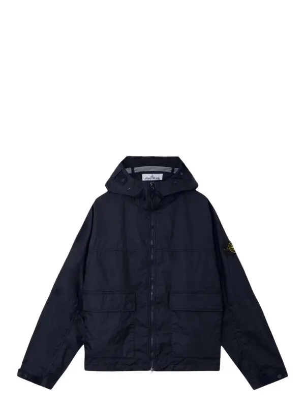 Stone Island Hooded Jacket With Adjustable Features And Utility Pockets - Blu